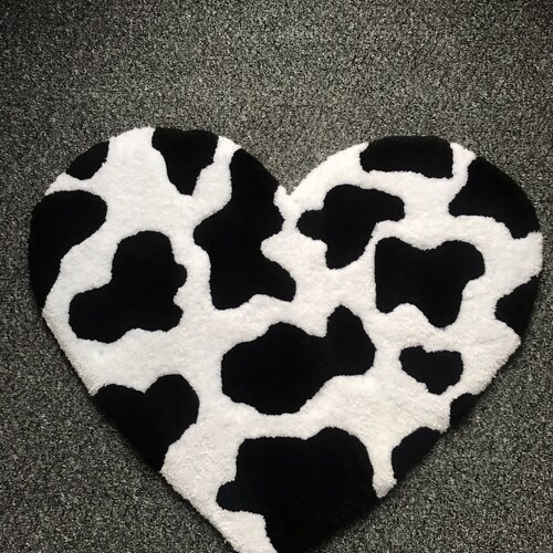 Handmade Light Green and White Cow Print Accent Tufted Rug - Etsy