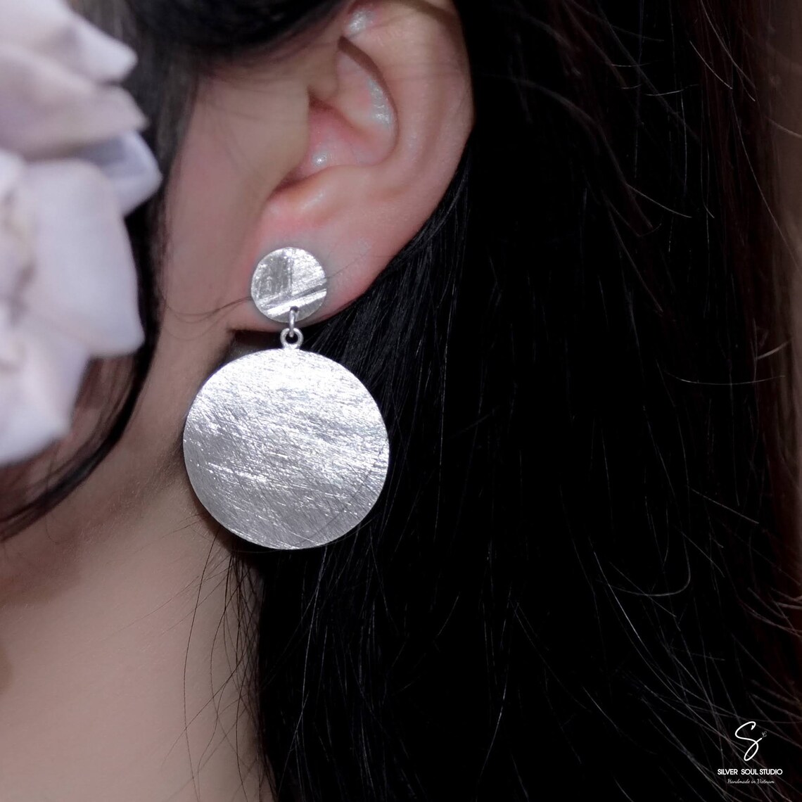 Sterling Silver Earth and Moon Earrings Basic Round Drop - Etsy