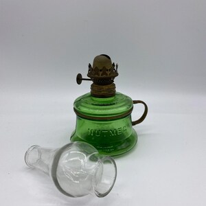 Antique nutmeg Oil Lamp in Clear Green Glass. - Etsy