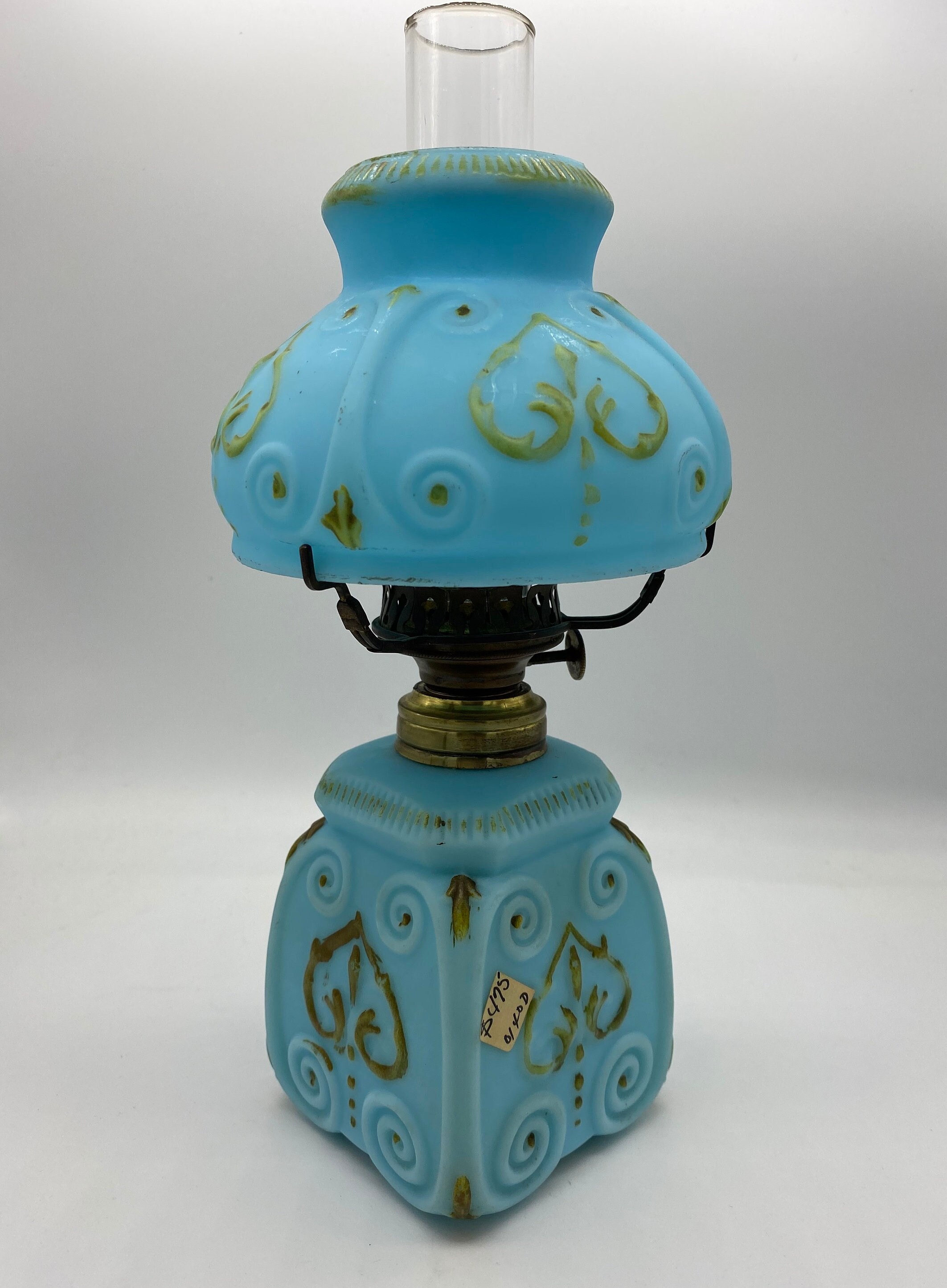 Antique Miniature Lamp: Blue Satin Milk Glass With Gold - Etsy