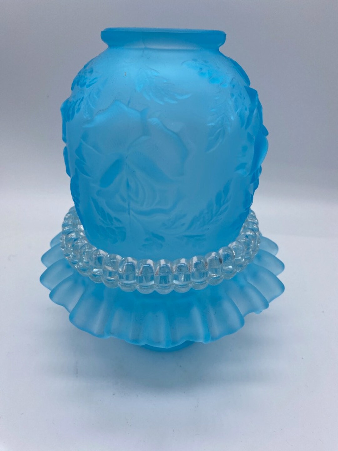 Fenton Powder Blue Satin Fairy Lamp With Embossed Roses 3 Pieces - Etsy
