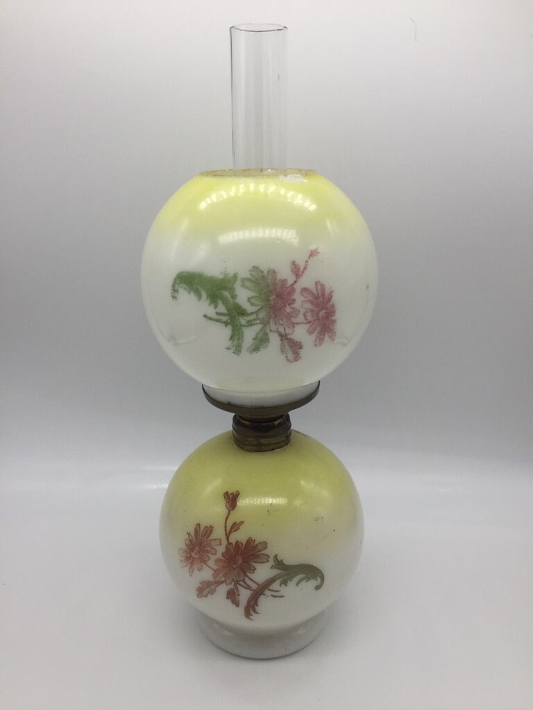 Antique Miniature Oil Lamp Yellow, White With Flowers - Etsy