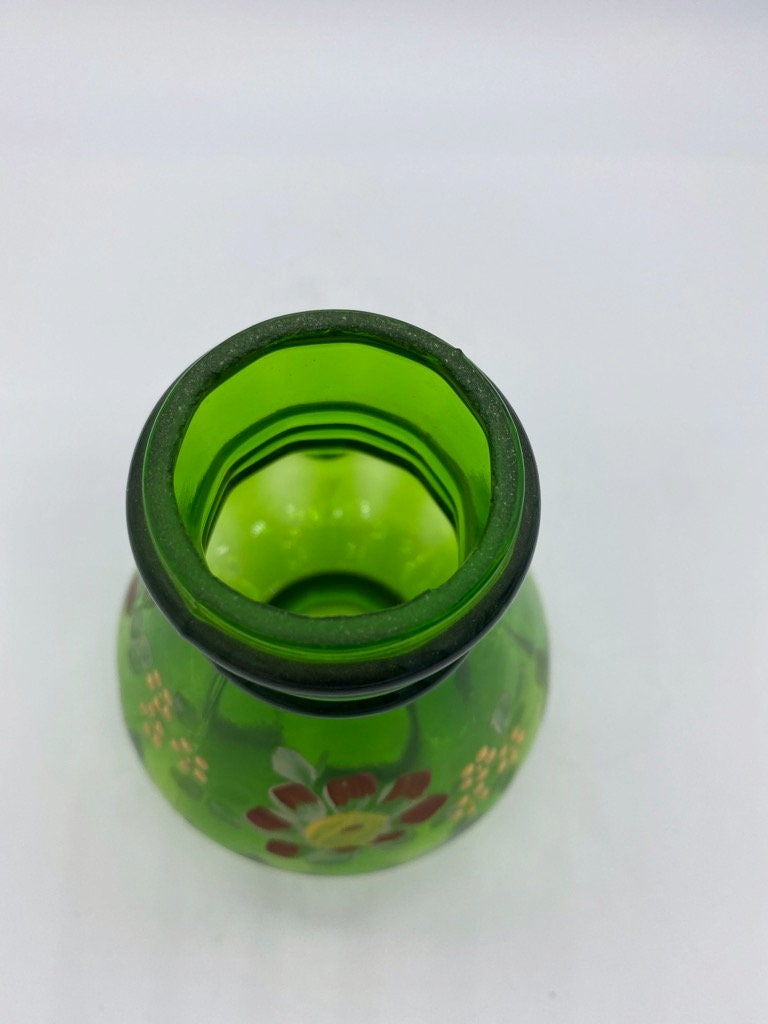 Antique Miniature Oil Lamp. Green Glass With Painted Flowers. - Etsy