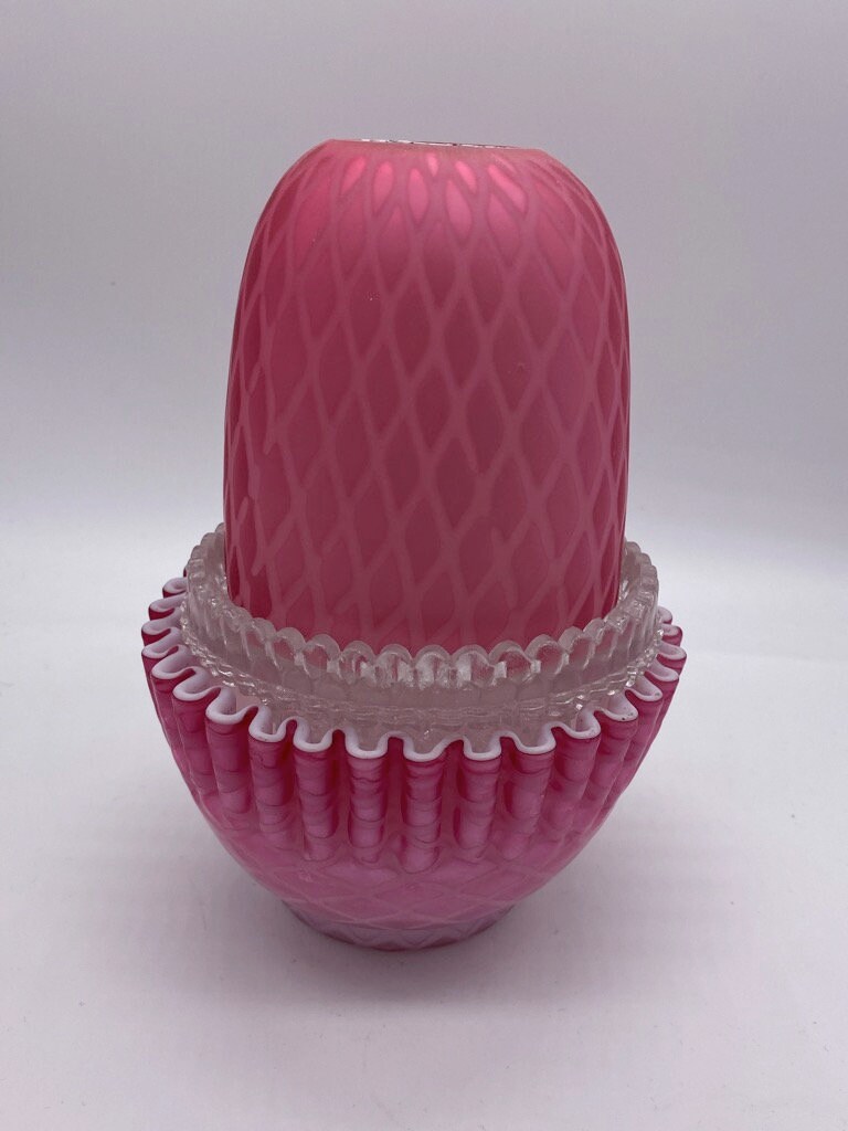 Beautiful Rose-pink Antique FAIRY LAMP. Satin Diamond Quilted Pattern ...