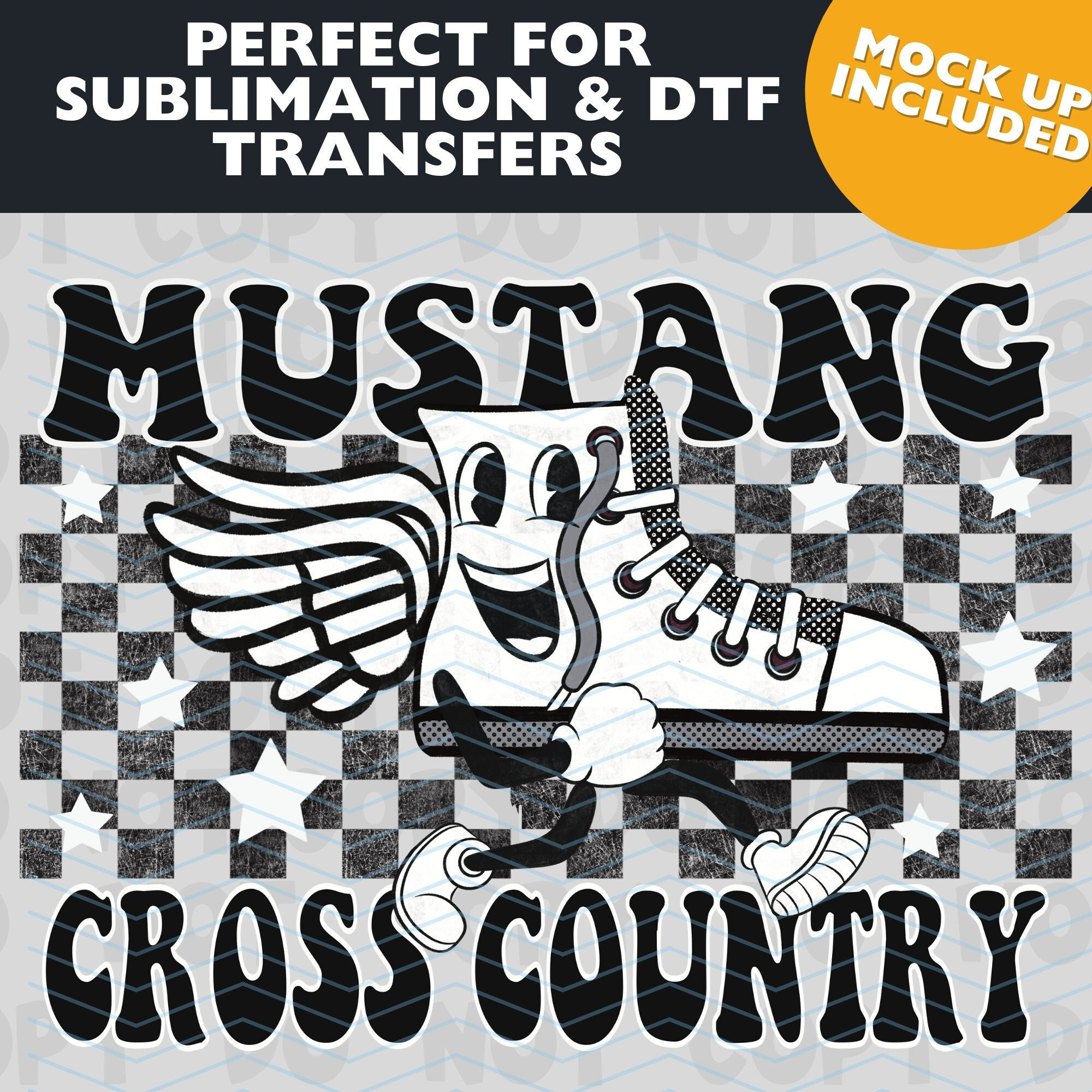 Mustang Cross Country Checkerboard Stars School Spirit Retro Preppy ...