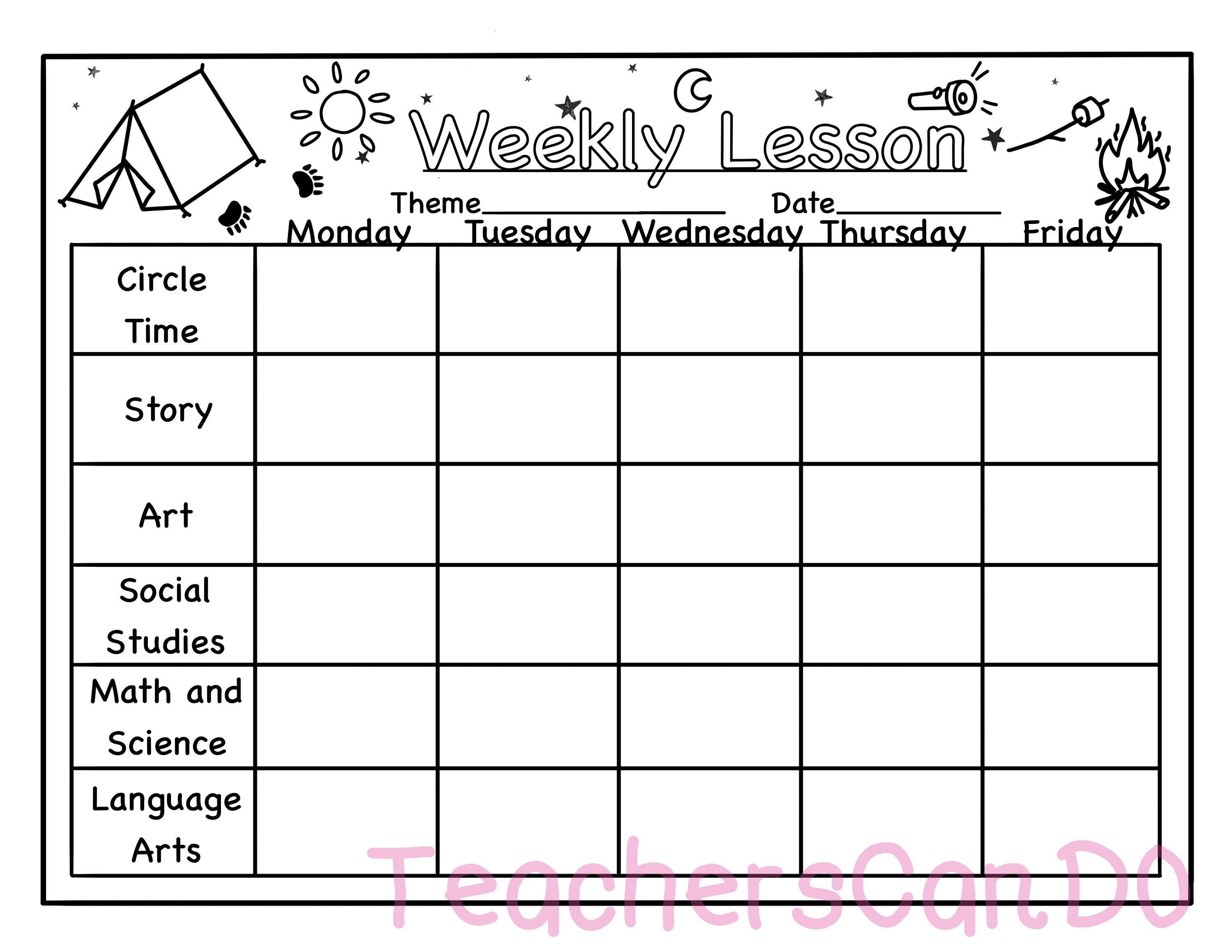 Camping Themed Weekly Lesson Plan Template Instant Download - Etsy