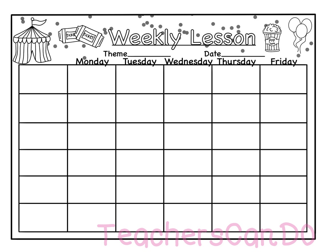 Circus Theme Lesson Plan Template - Instant Download PDF - Etsy