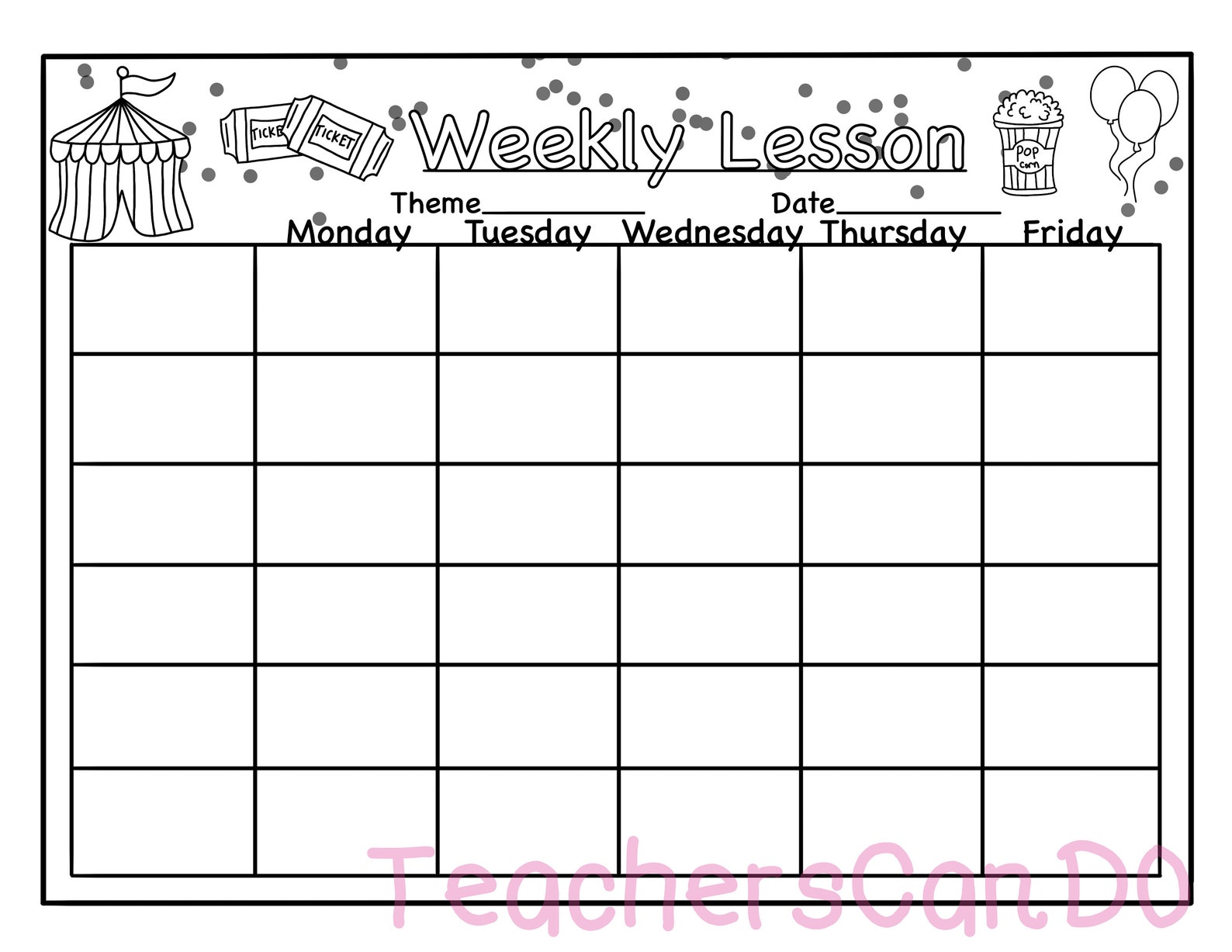 Circus Theme Lesson Plan Template - Instant Download PDF - Etsy