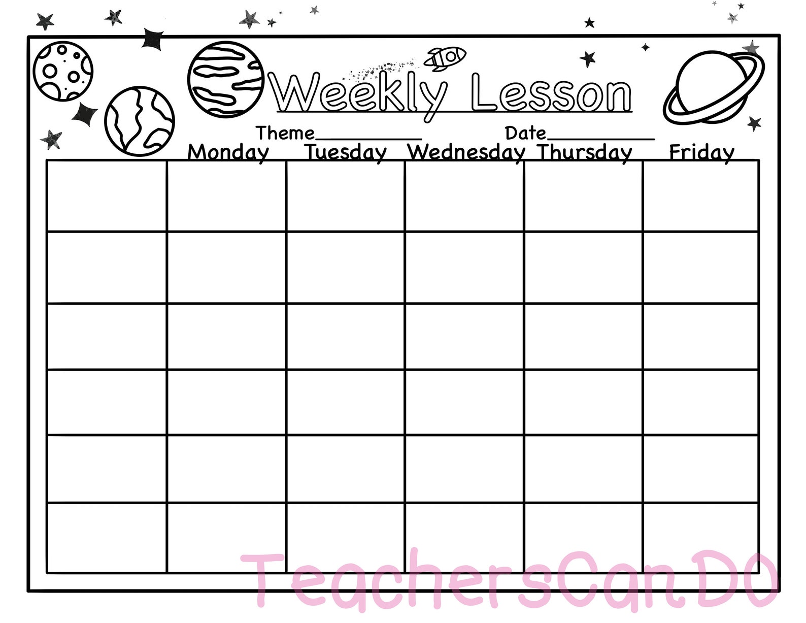 Space Themed Lesson Plan Template - Instant Download - Etsy