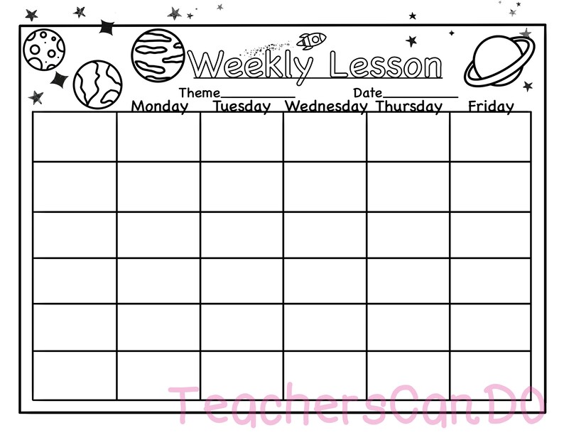 Space Themed Lesson Plan Template - Instant Download - Etsy