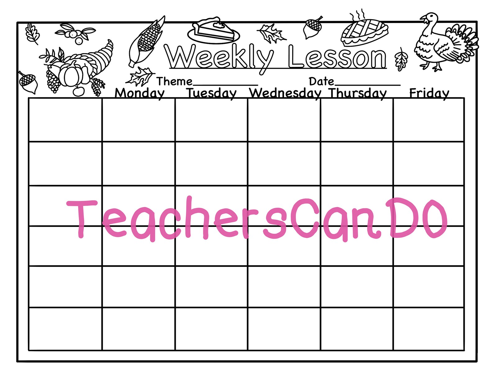 Thanksgiving Weekly Lesson Plan Template - Instant Download - Etsy