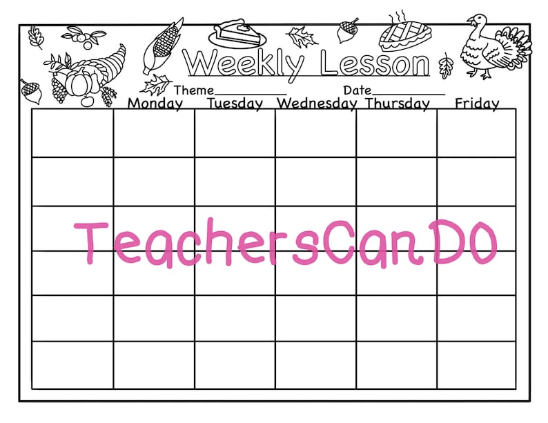 Thanksgiving Weekly Lesson Plan Template - Instant Download - Etsy