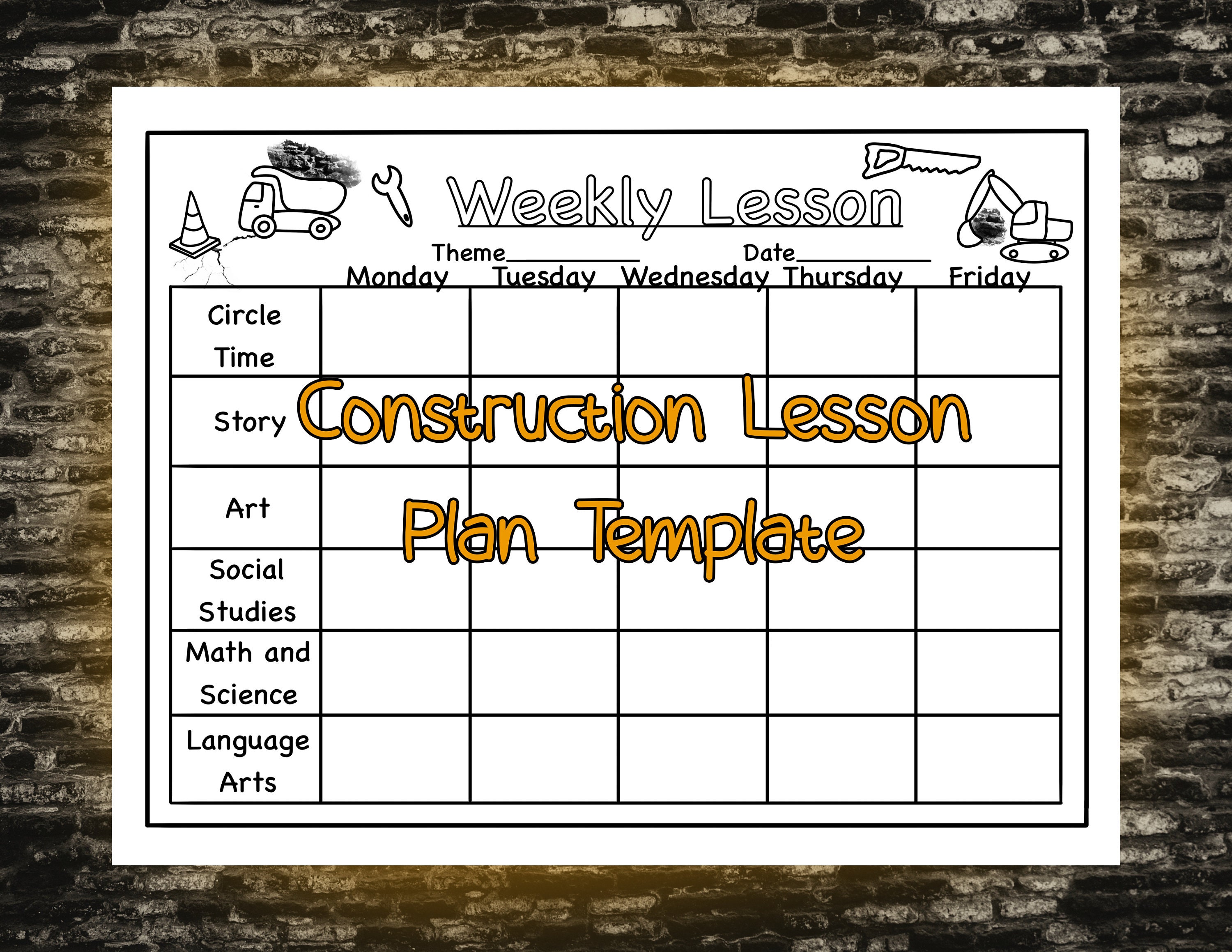 Construction Truck Theme Lesson Plan Template - Instant Download - Etsy