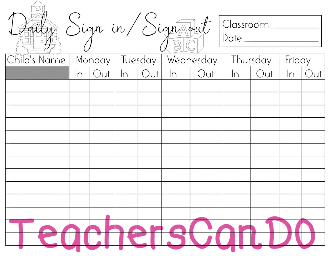Preschool/daycare Daily Sign In/out Sheet Four Themes - Etsy