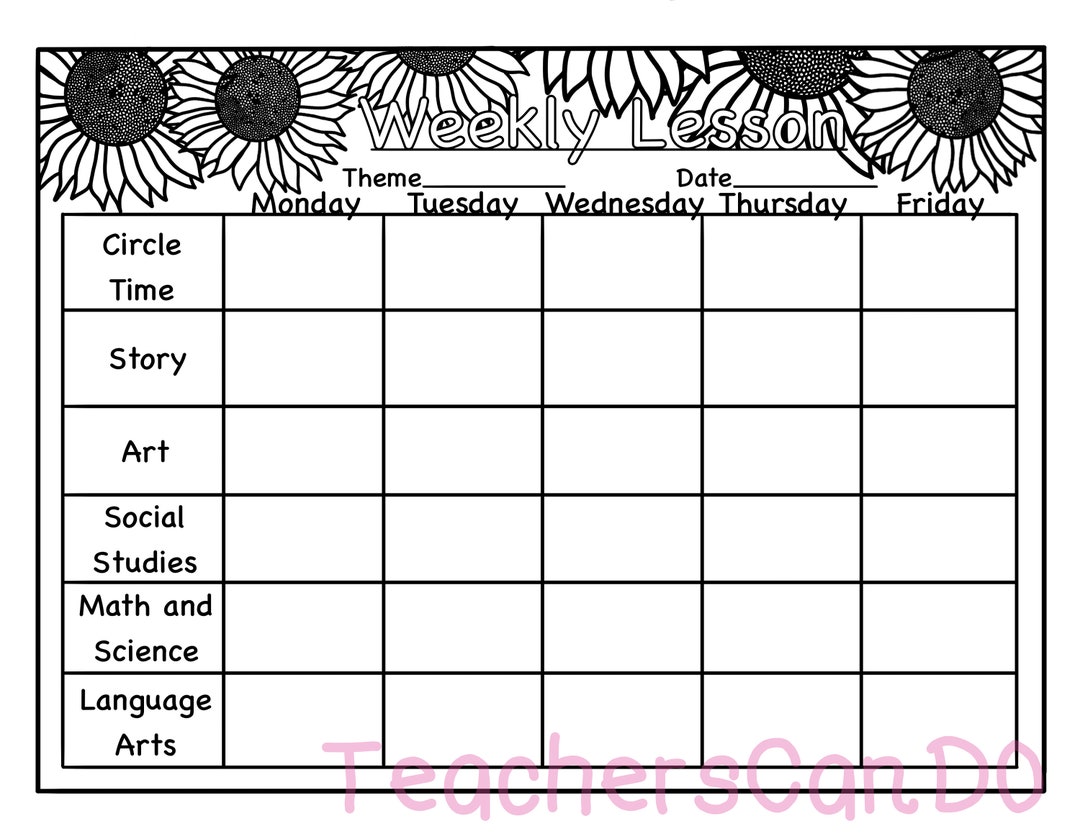 Sunflower Themed Lesson Plan Template - Instant Download - Etsy