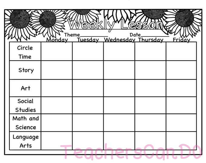 Sunflower Themed Lesson Plan Template - Instant Download - Etsy