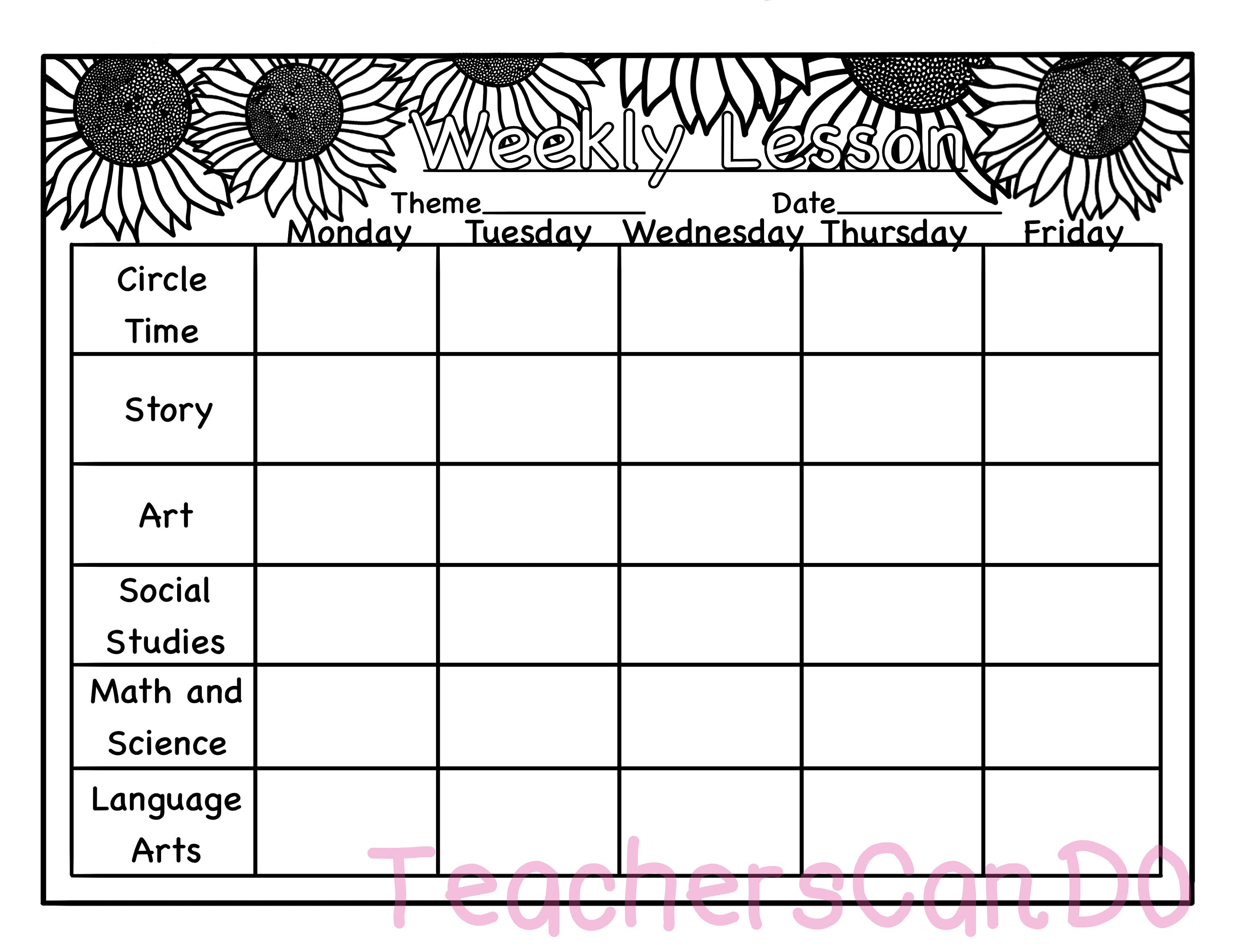 Sunflower Themed Lesson Plan Template - Instant Download - Etsy