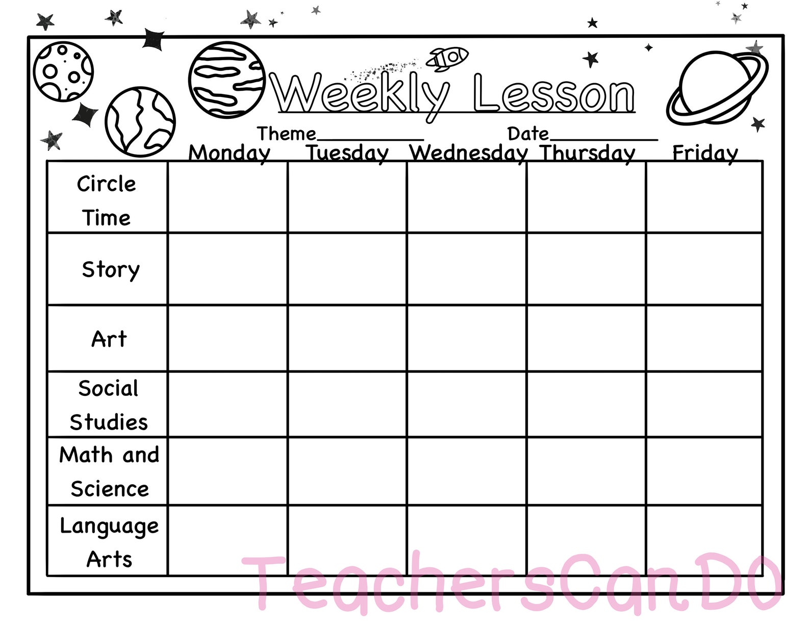 Space Themed Lesson Plan Template - Instant Download - Etsy