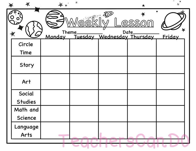 Space Themed Lesson Plan Template - Instant Download - Etsy