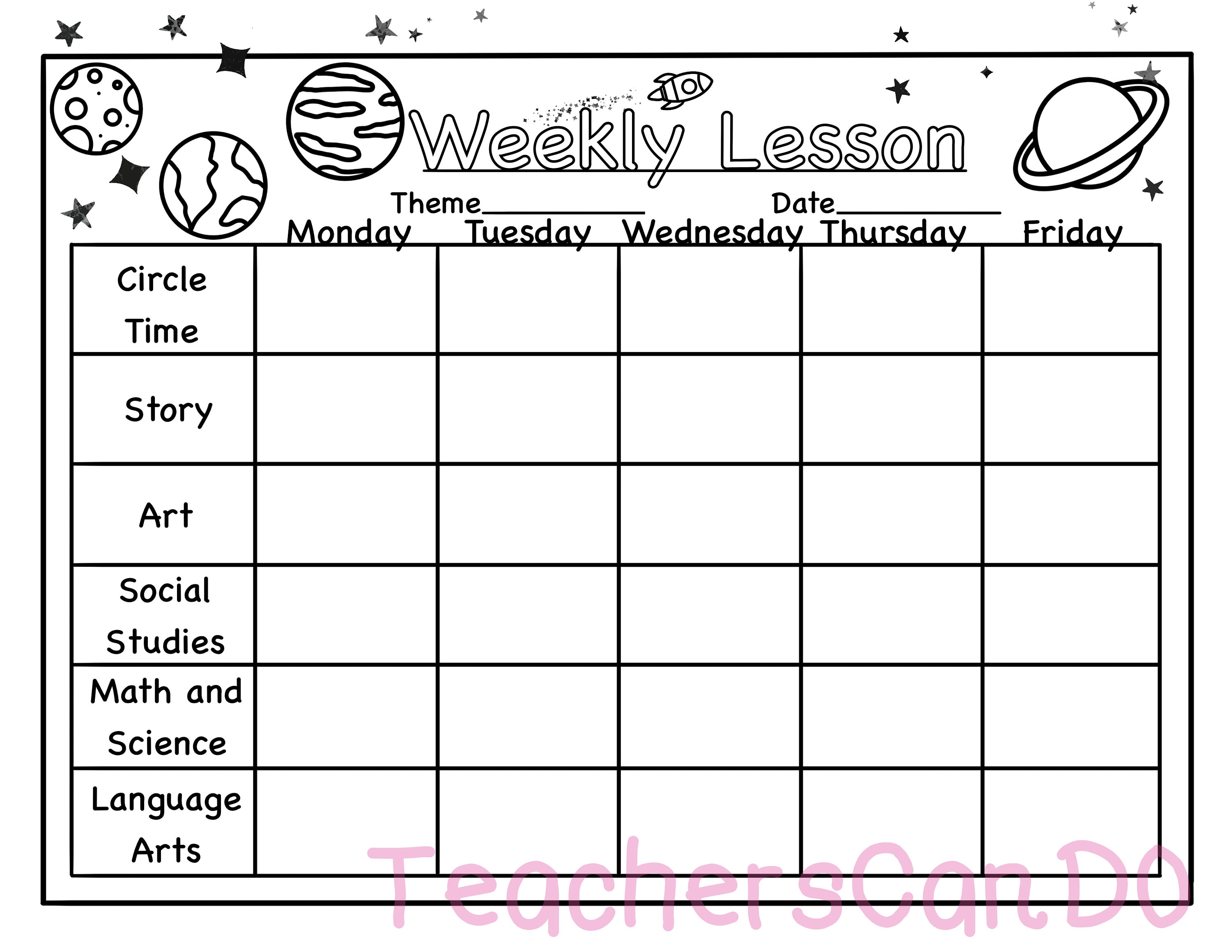 Space Themed Lesson Plan Template - Instant Download - Etsy