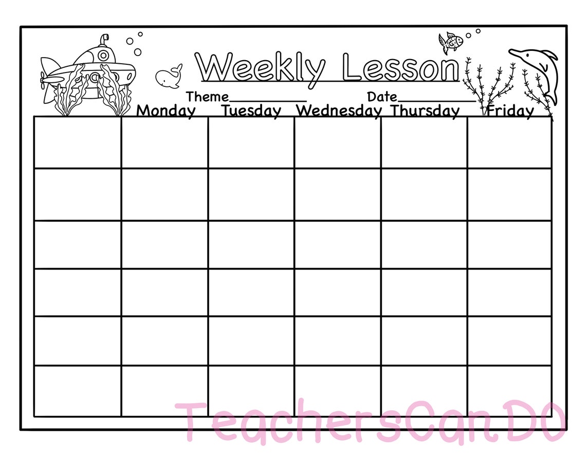 Ocean Themed Weekly Lesson Planner - Instant Download - Etsy