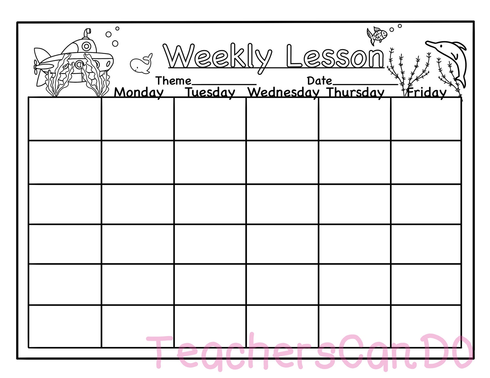 Ocean Themed Weekly Lesson Planner - Instant Download - Etsy