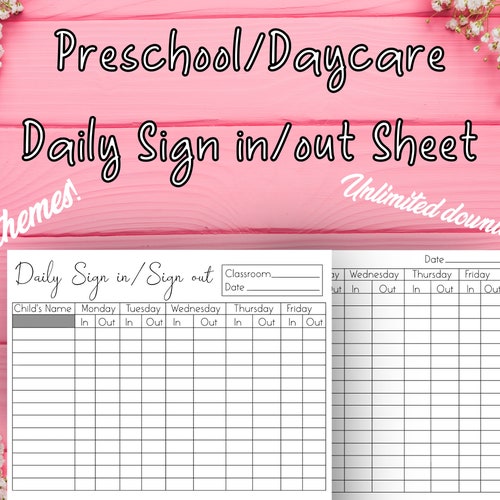 Preschool/daycare Daily Sign In/out Sheet Four Themes - Etsy