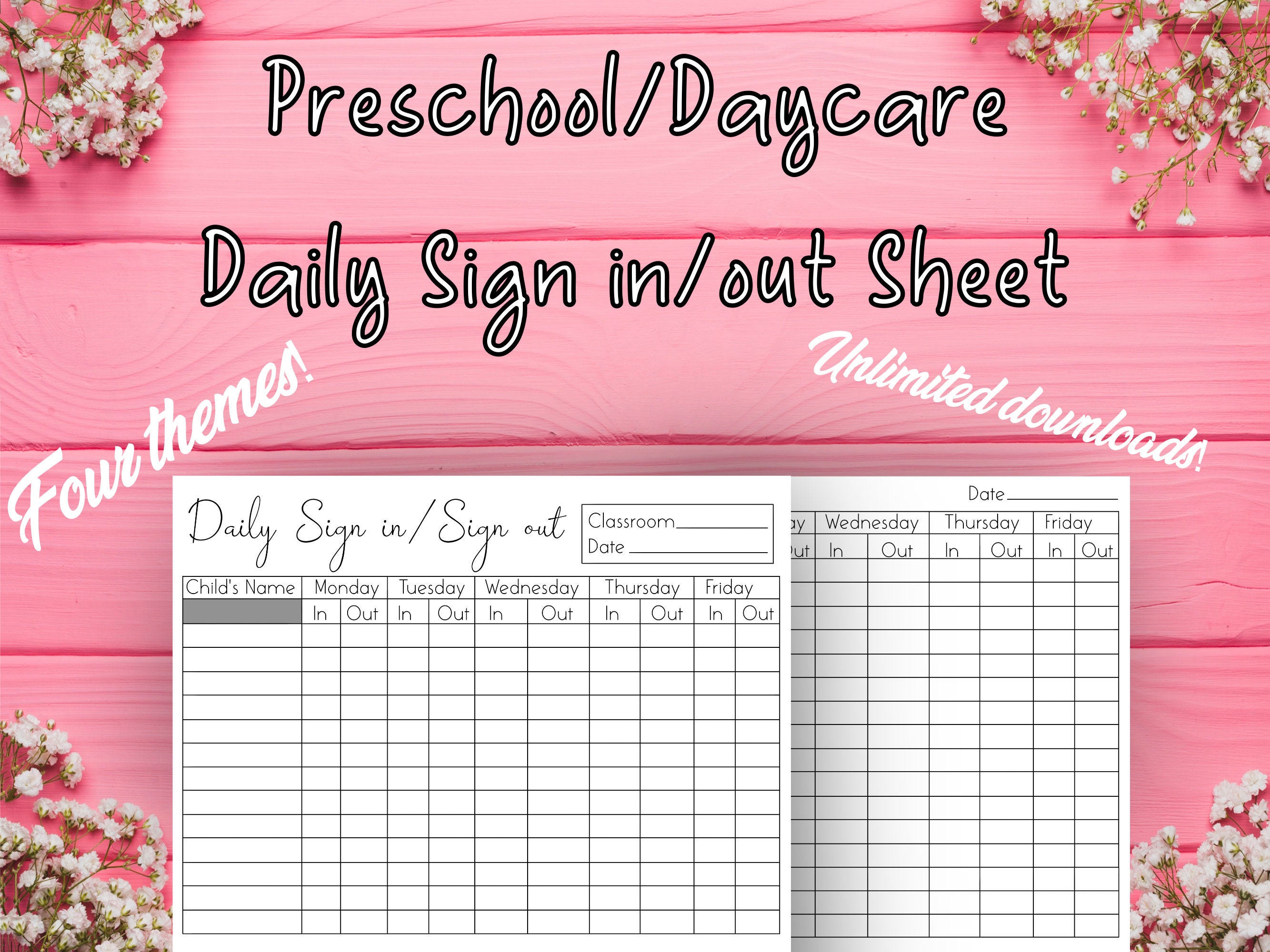 Parent Sign-in/out Sheets for Preschool and Daycare - 4 Themes ...