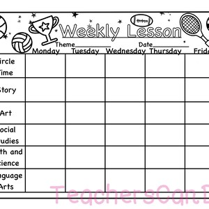 Sports Themed Lesson Plan Template - Instant Download - Etsy
