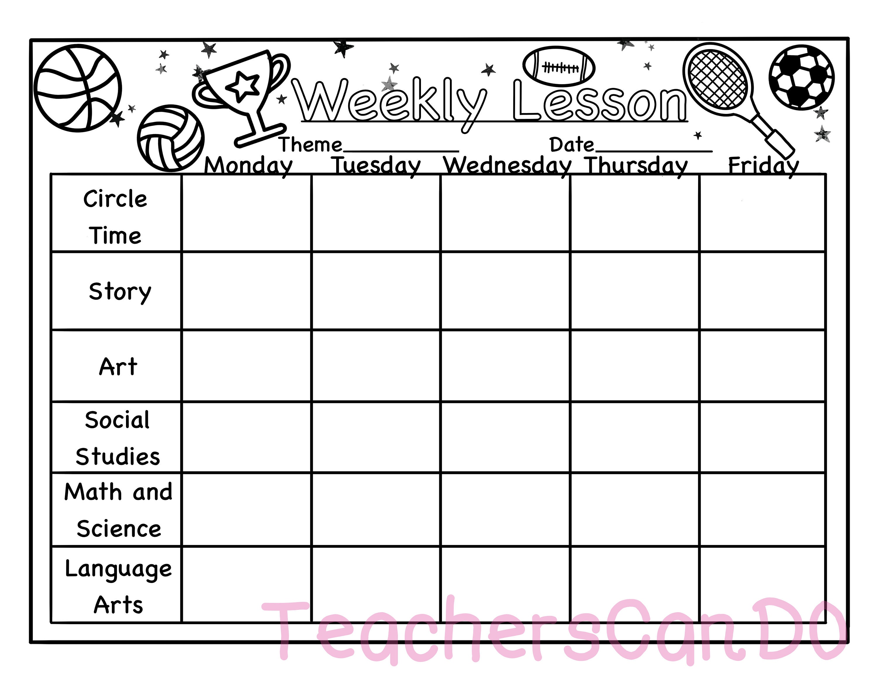 Sports Themed Lesson Plan Template - Instant Download - Etsy