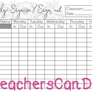 Parent Sign-in/out Sheets for Preschool and Daycare - 4 Themes ...