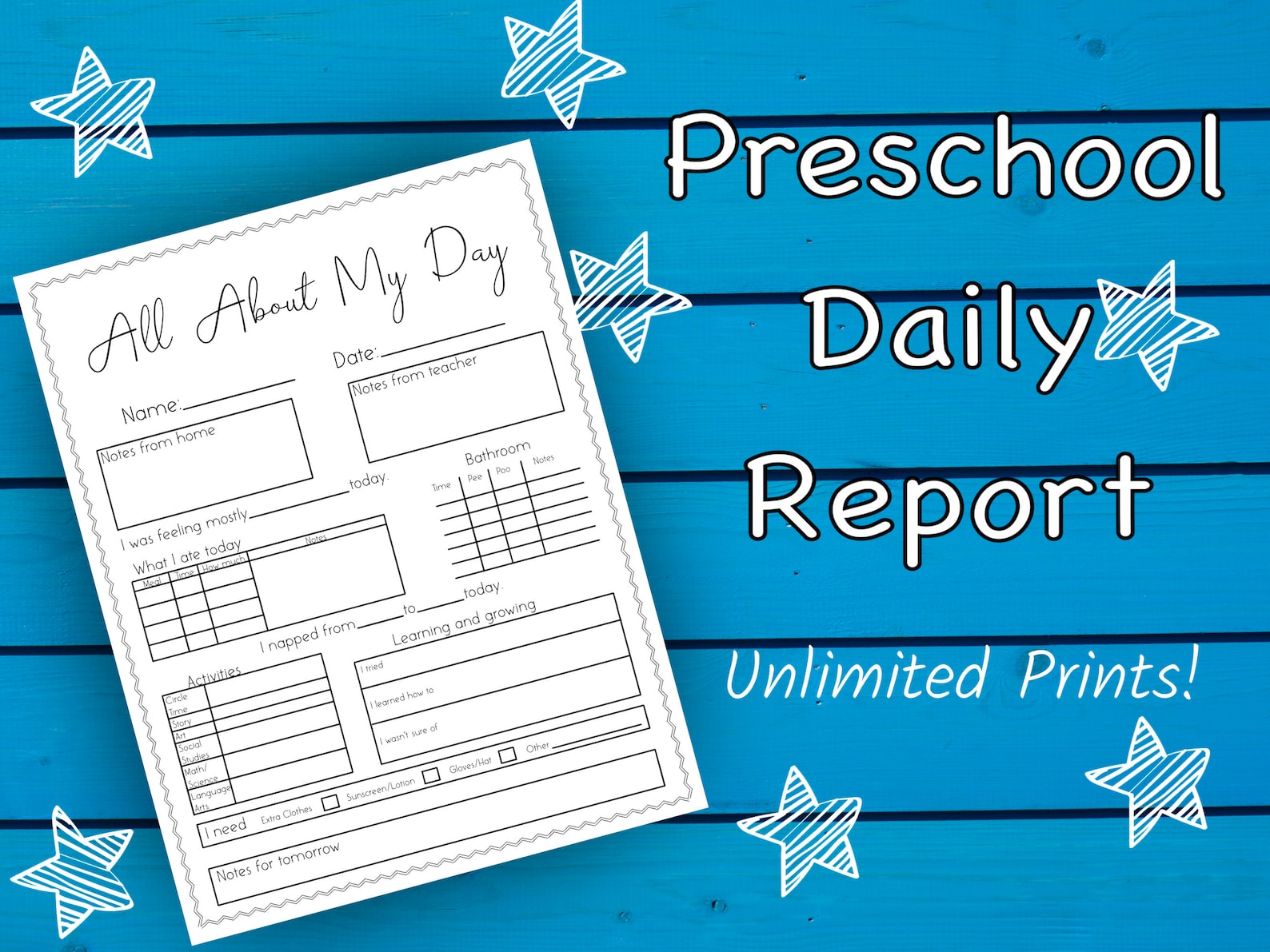 Preschool/daycare Daily Report All About My Day Printable - Etsy