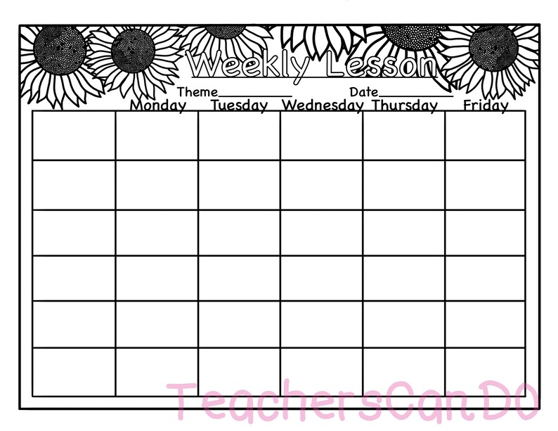 Sunflower Themed Lesson Plan Template - Instant Download - Etsy