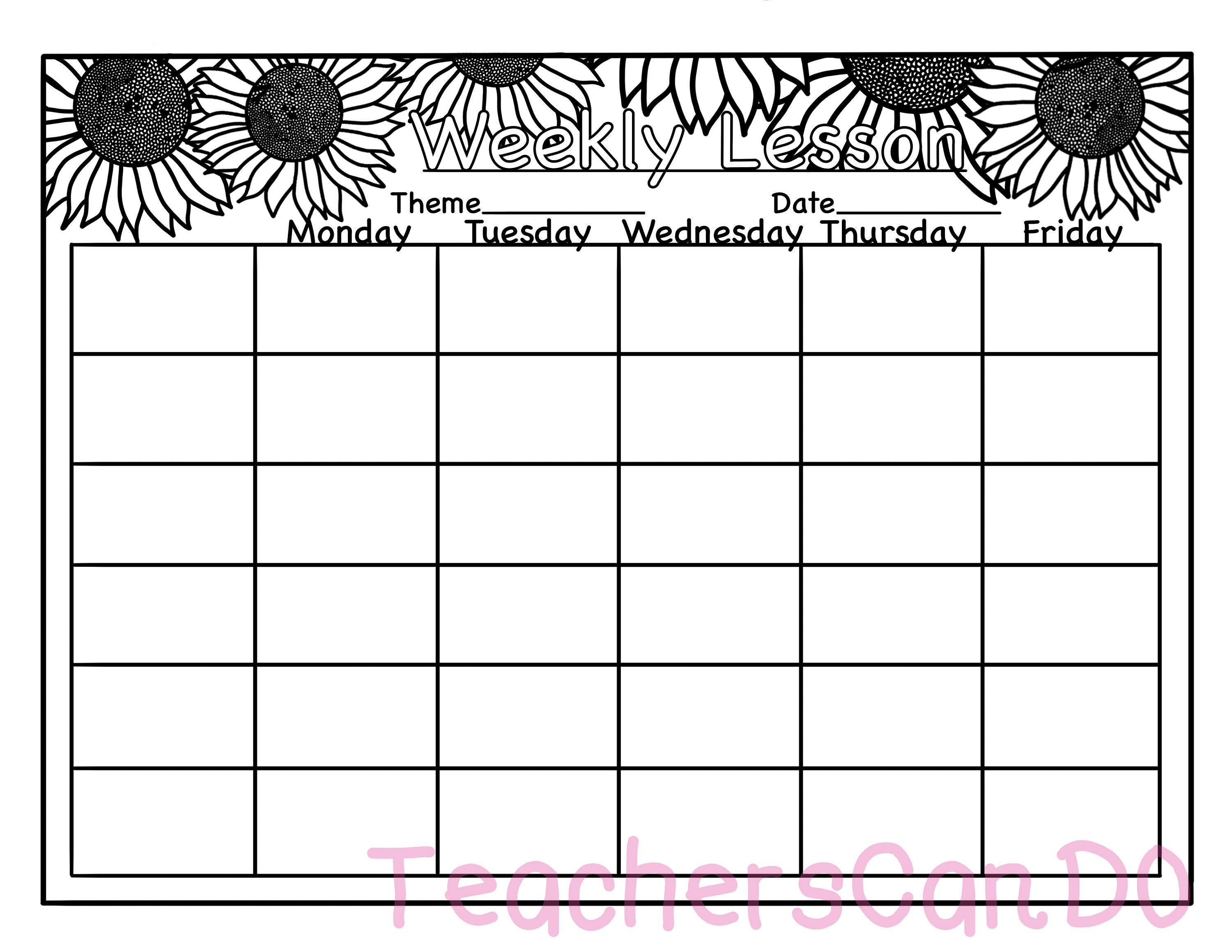 Sunflower Themed Lesson Plan Template - Instant Download - Etsy
