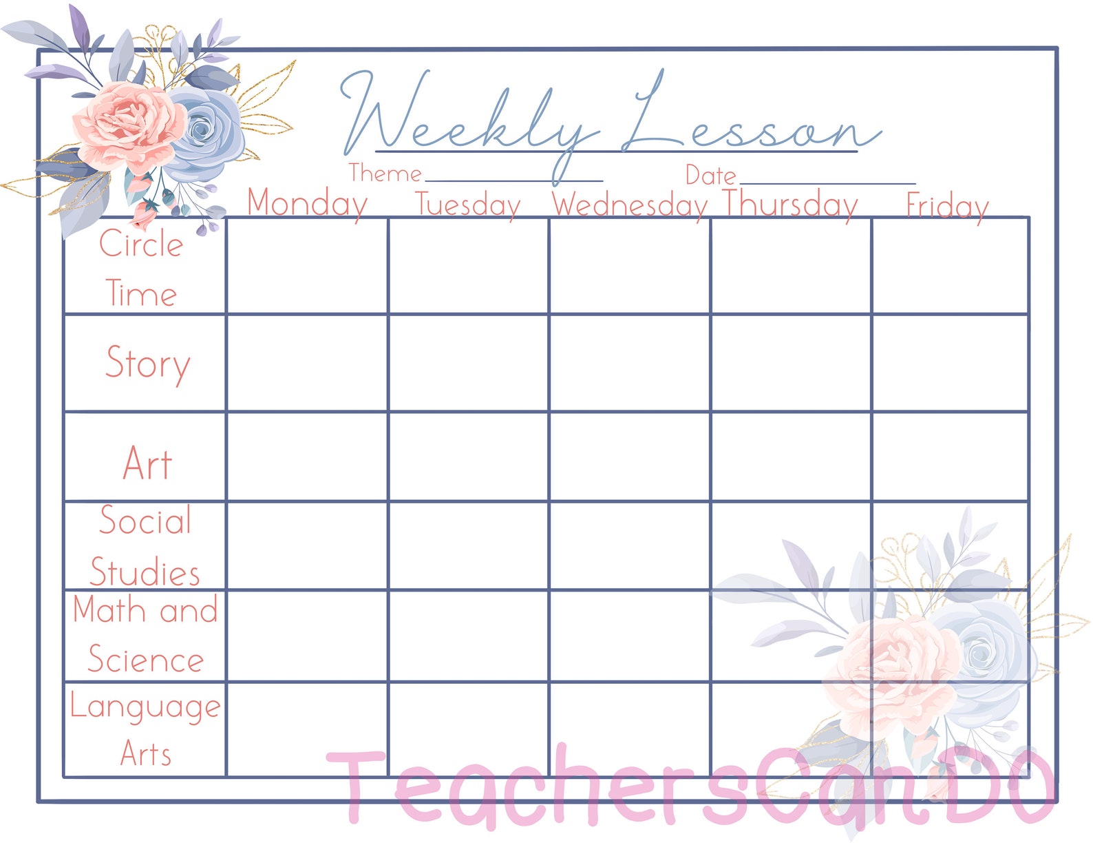 Soft Flowery Design Lesson Plan Template - Instant Download - Etsy