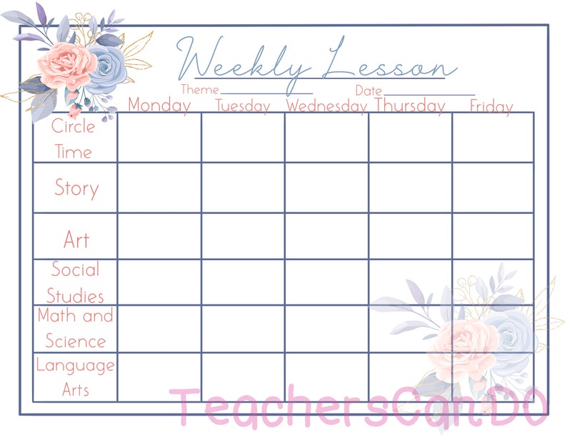 Soft Flowery Design Lesson Plan Template - Instant Download - Etsy