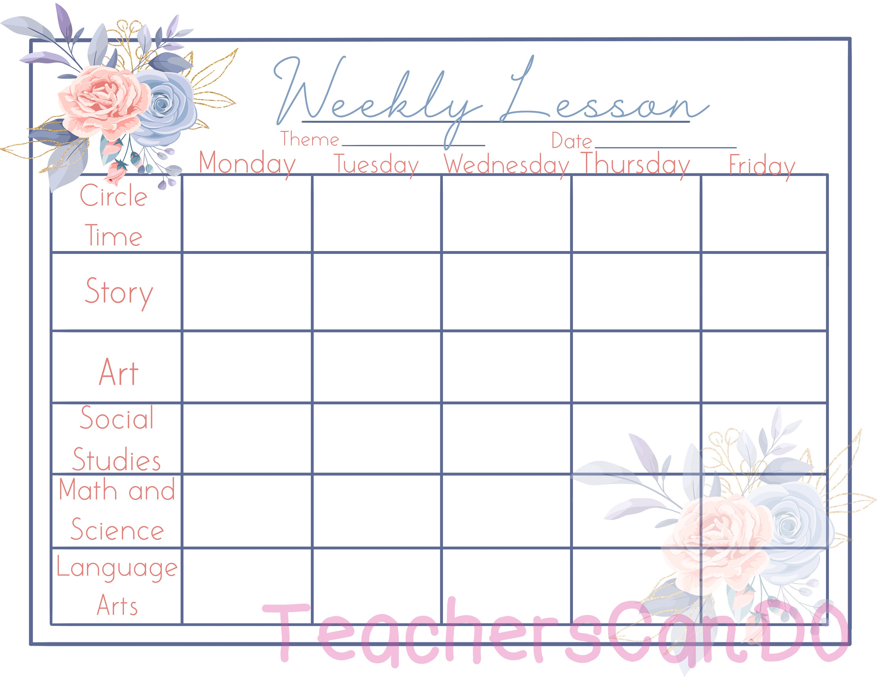 Soft Flowery Design Lesson Plan Template - Instant Download - Etsy