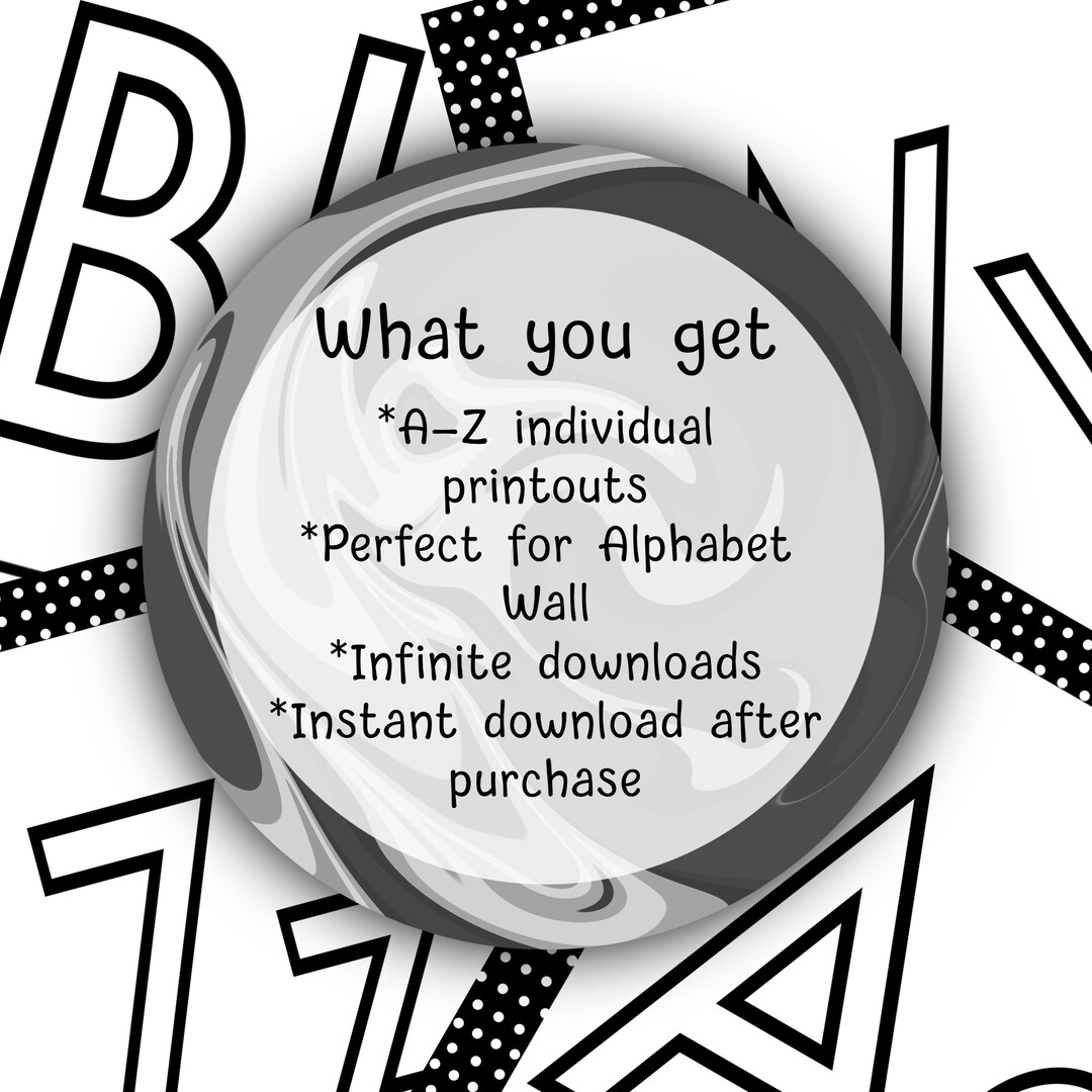 Black and White A-Z Alphabet Wall Print - Ideal for Preschool and ...