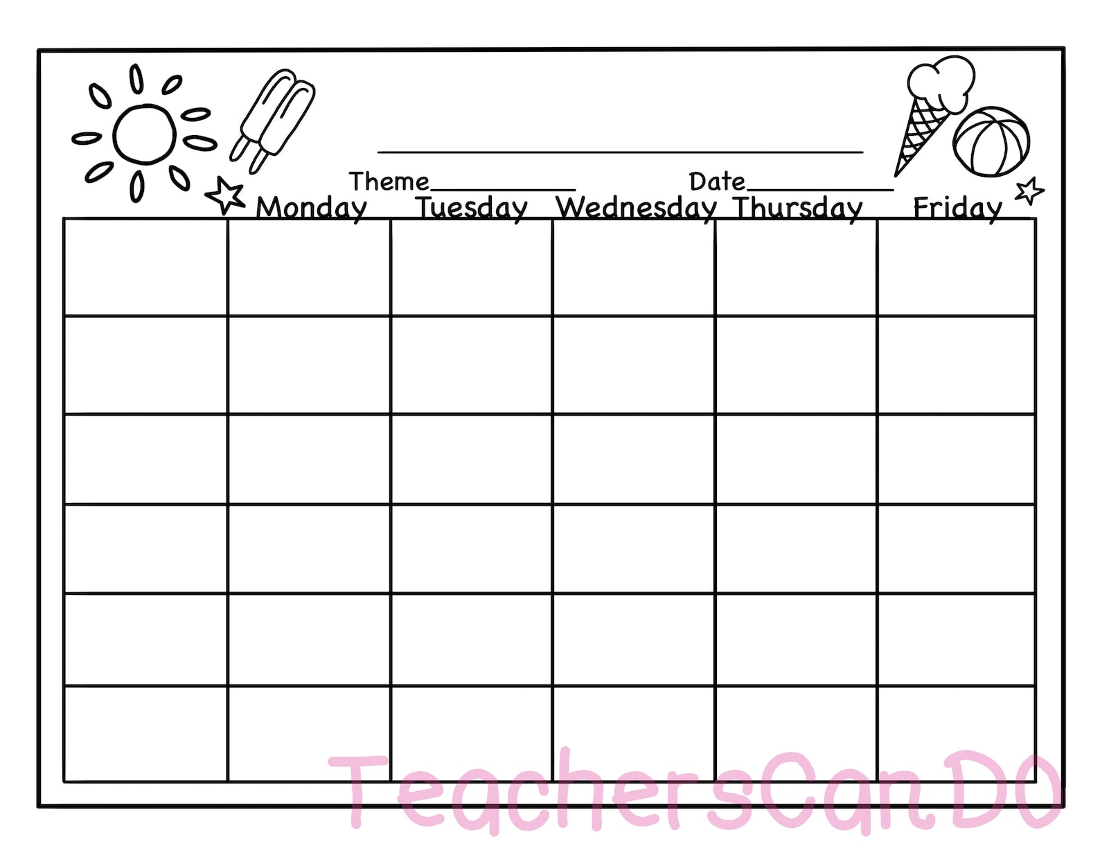 Summer Preschool/daycare Lesson Plan Template - Etsy
