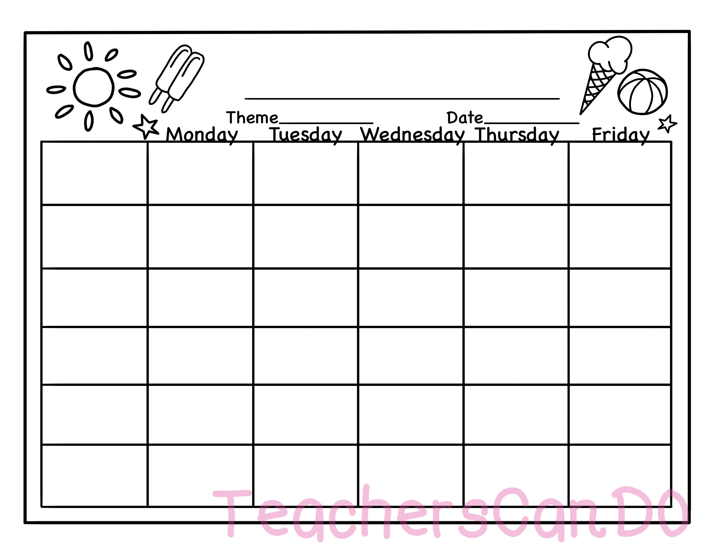 Summer Preschool/daycare Lesson Plan Template - Etsy