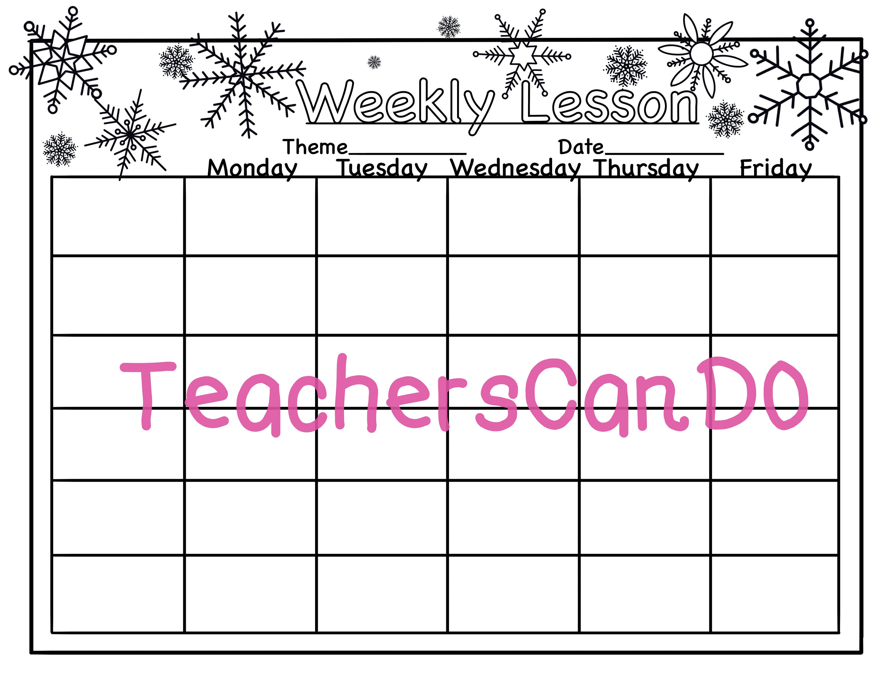 Snowflake Themed Lesson Plan Template, Preschool, Prek - Etsy