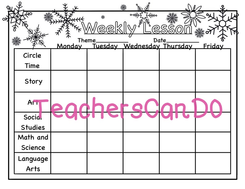 Snowflake Themed Lesson Plan Template Preschool Prek Etsy