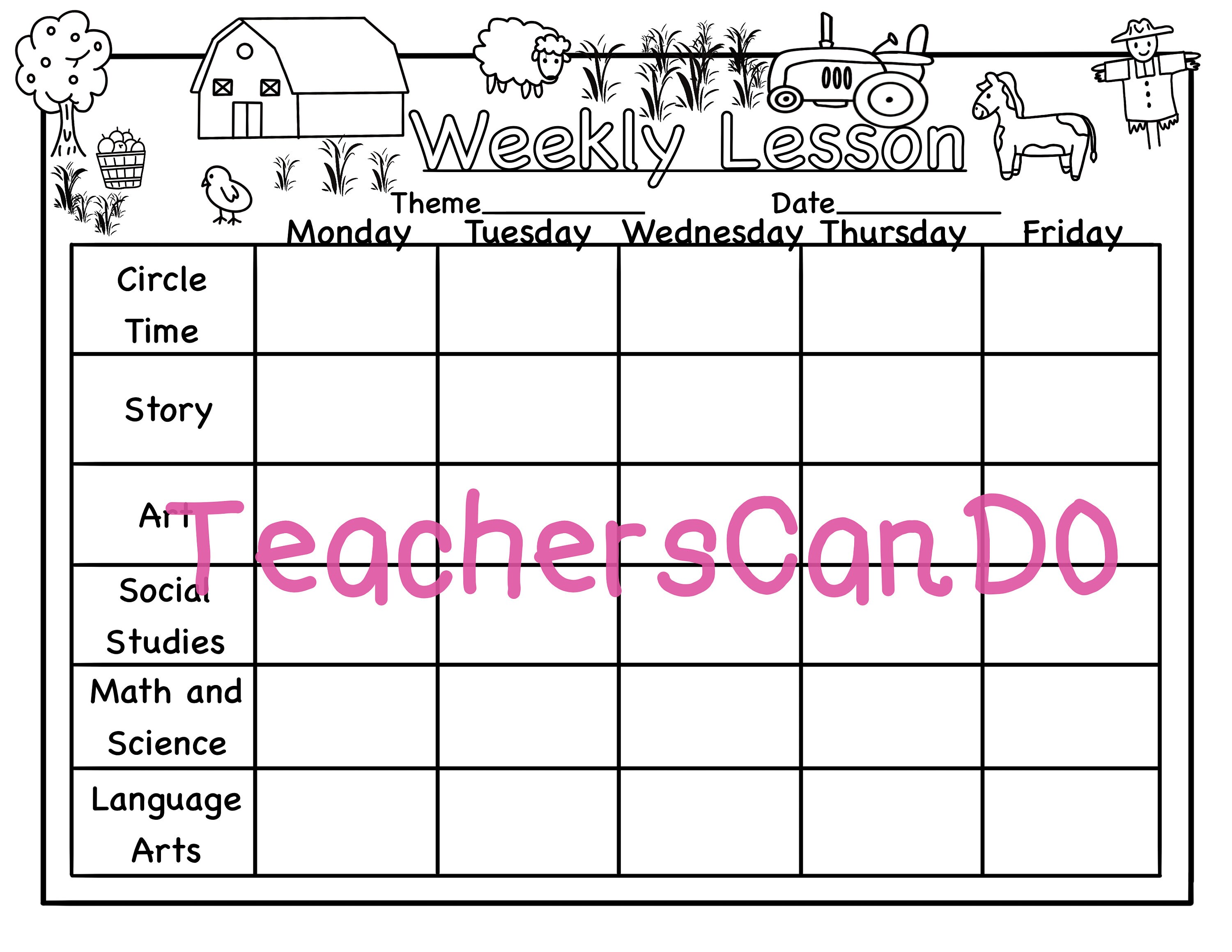 Farm-themed Weekly Lesson Plan Template - Spark Creativity in Your ...