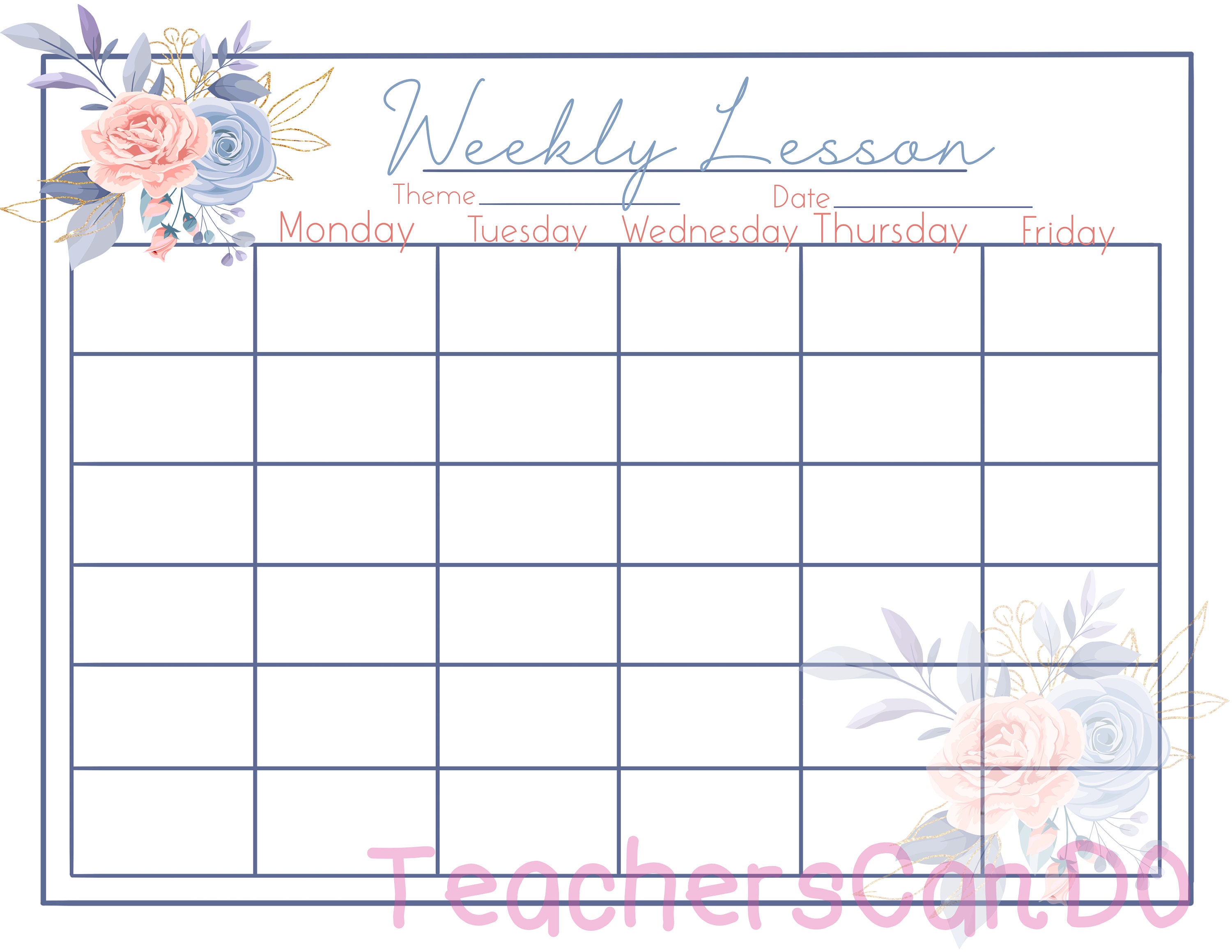 Soft Flowery Design Lesson Plan Template - Instant Download - Etsy