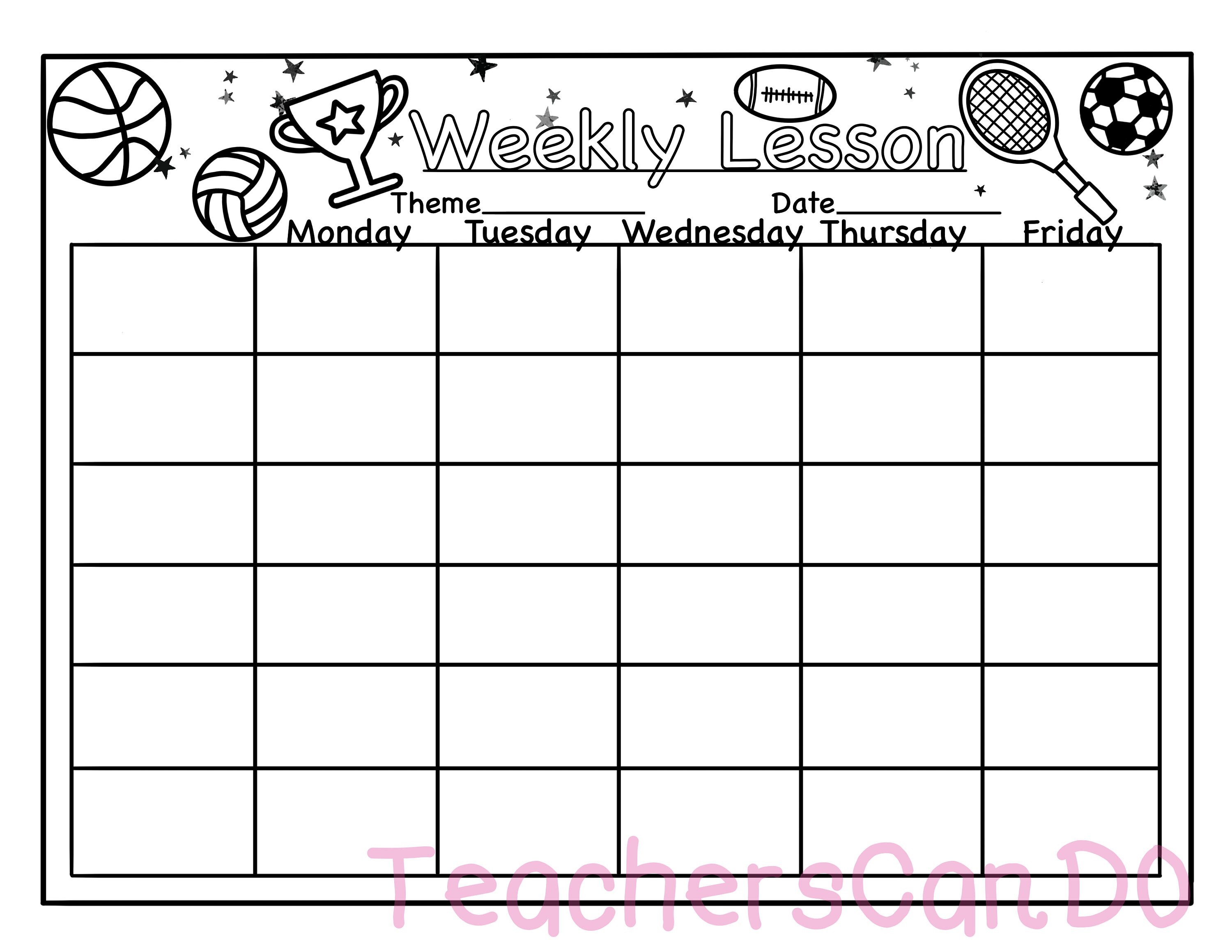 Sports Themed Lesson Plan Template - Instant Download - Etsy