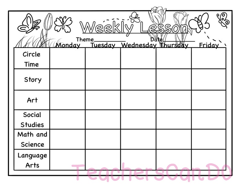 Butterfly Theme Lesson Plan Template - Instant Download - Etsy