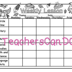 Thanksgiving Weekly Lesson Plan Template - Instant Download - Etsy