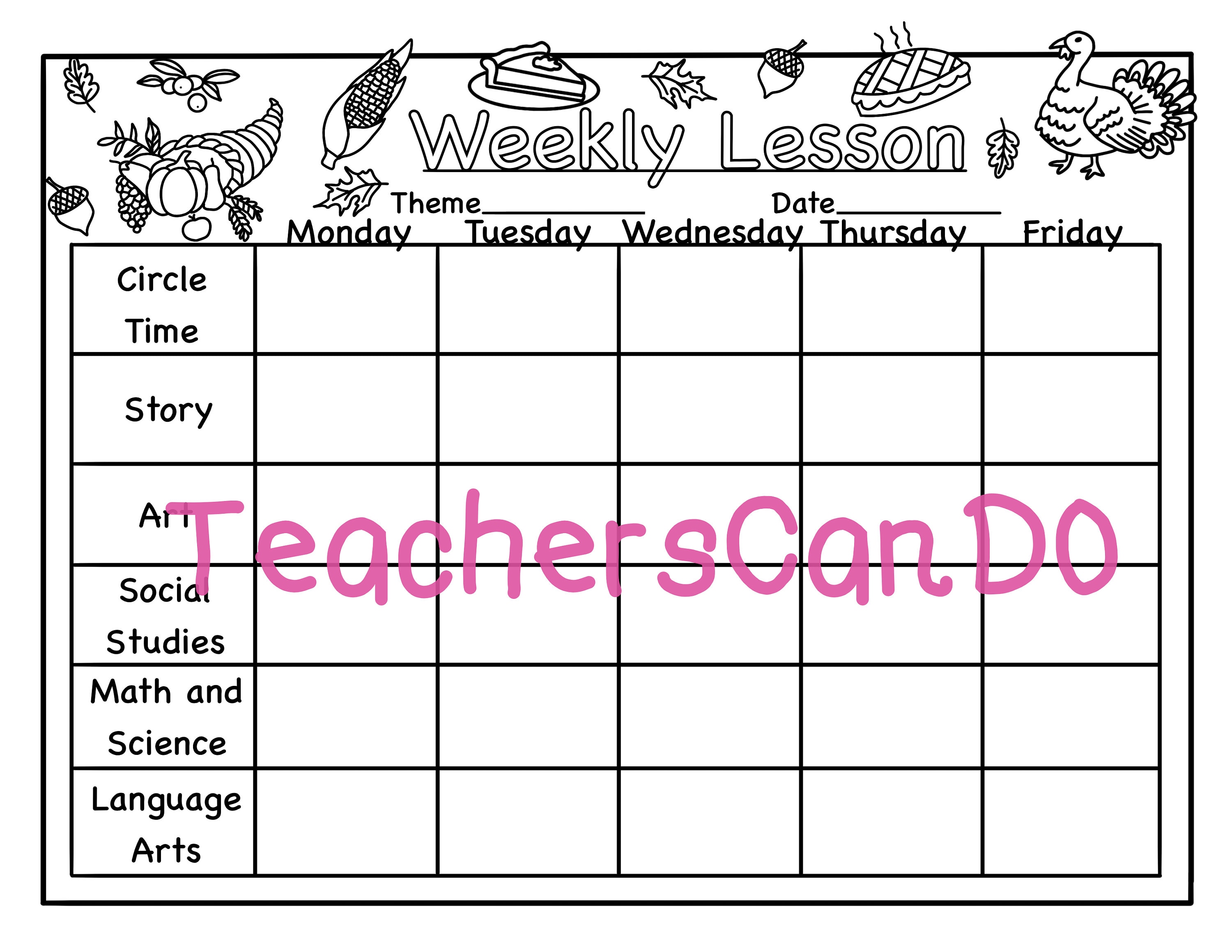 Thanksgiving Weekly Lesson Plan Template - Instant Download - Etsy