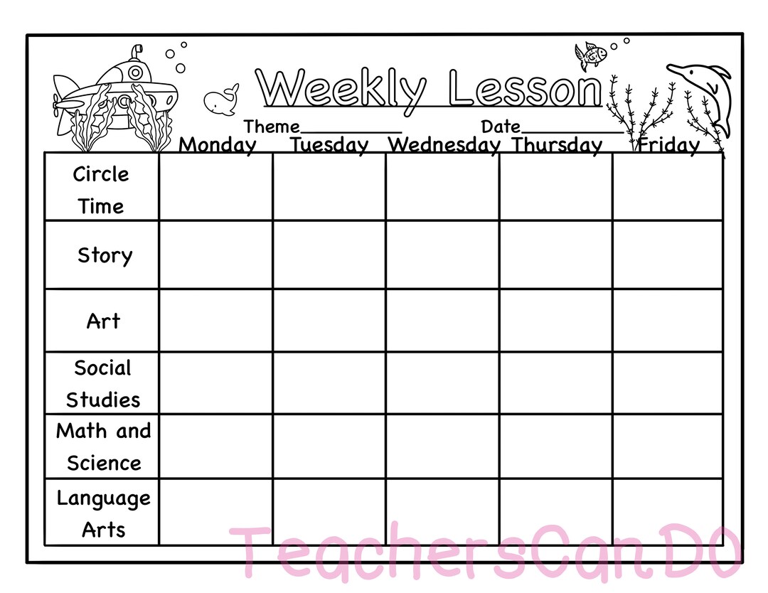 Ocean Themed Weekly Lesson Planner - Instant Download - Etsy