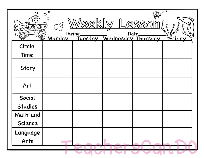 Ocean Themed Weekly Lesson Planner - Instant Download - Etsy